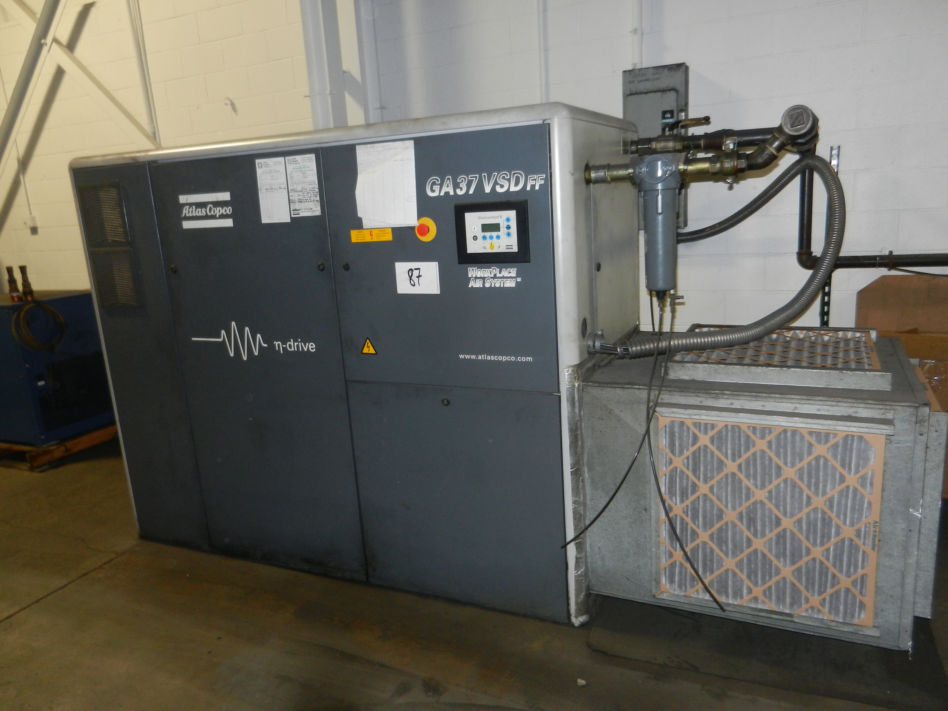 Atlas Copco Mod# GA37-VSD-FF S/N AII 357103 Workplace Air System/Compressor