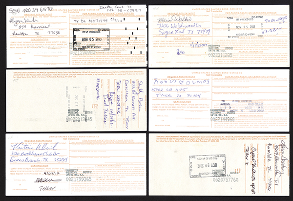 U.S. Savings Bond, Series EE ca. 1988-1990 Bond Assortment. Lot of 6 ...