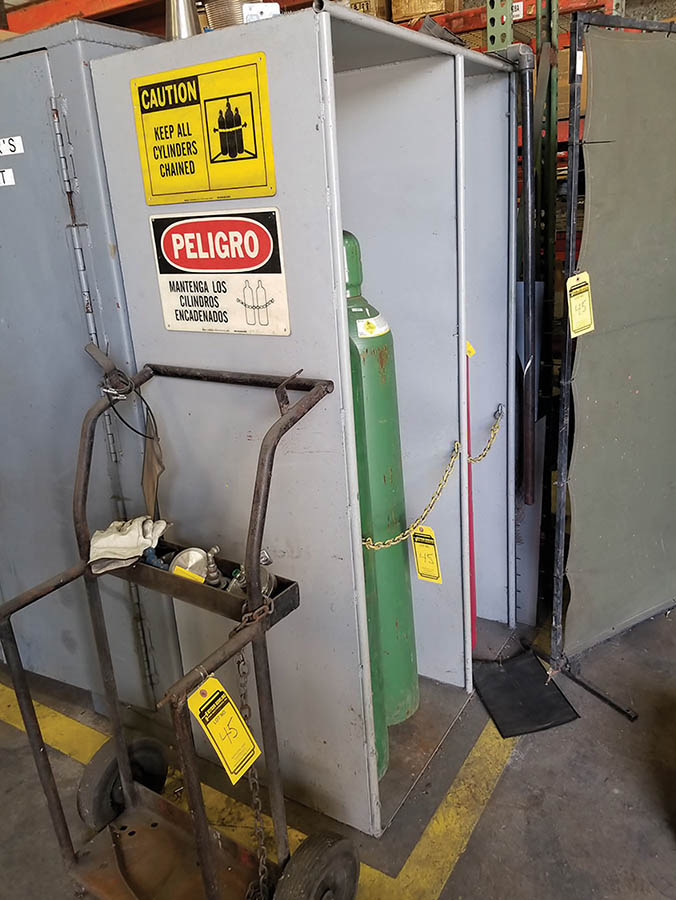 (2) STEEL ACETYLENE STORAGE CABINETS, ACETYLENE TORCH CART, AND (2 ...