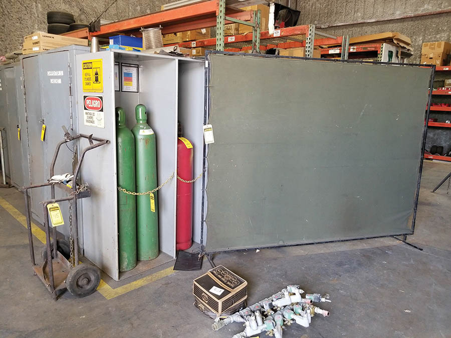 (2) STEEL ACETYLENE STORAGE CABINETS, ACETYLENE TORCH CART, AND (2 ...