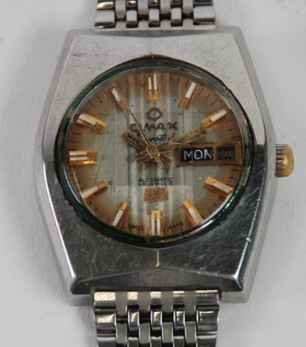 GENTS OMAX 'CRYSTAL' SWISS STAINLESS STEEL WRIST WATCH, with Omega 25 ...