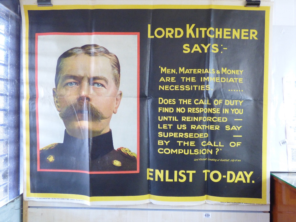 LARGE ORIGINAL WW1 RECRUITMENT POSTER NO 117 'LORD KITCHENER SAYS ...