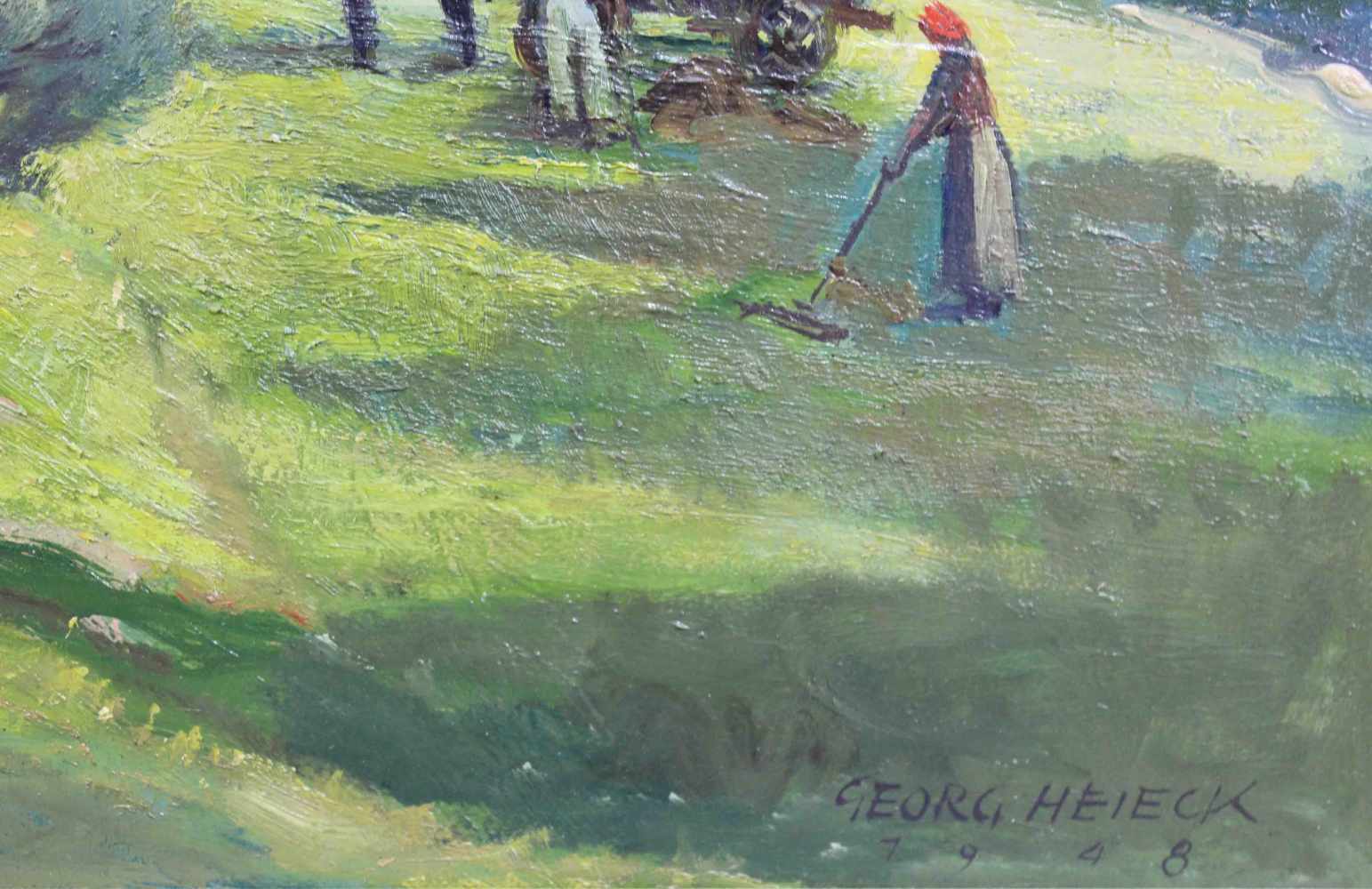 Georg HEIECK (1903 - 1977). Heu machen 1948. 60 cm x 80 cm. Gemälde. Öl ...
