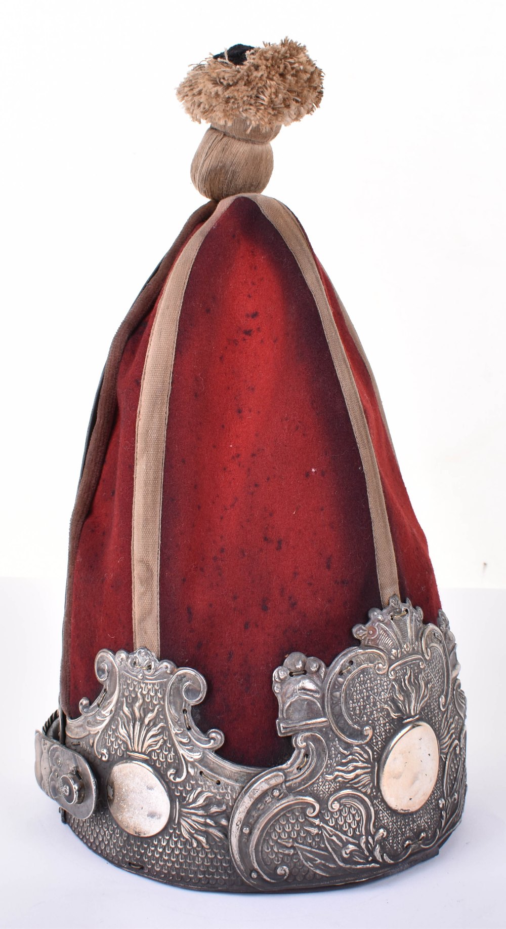 Scarce Prussian Grenadiers Mitre Cap, having large white metal front ...