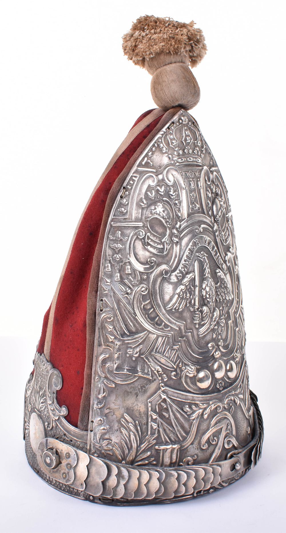 Scarce Prussian Grenadiers Mitre Cap, having large white metal front ...