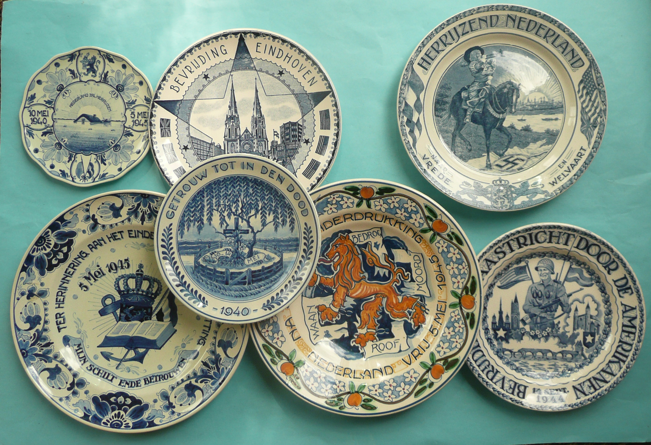 World War II: seven various Delft plates (7) (commemorative commemorate)