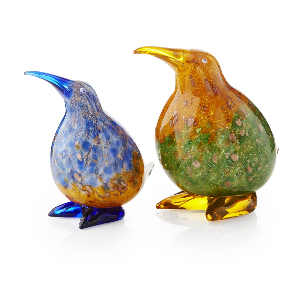 FRANCO MORETTI (B. 1947) FOR MURANO GLASSTWO GLASS KIWI BIRDS, LATE ...