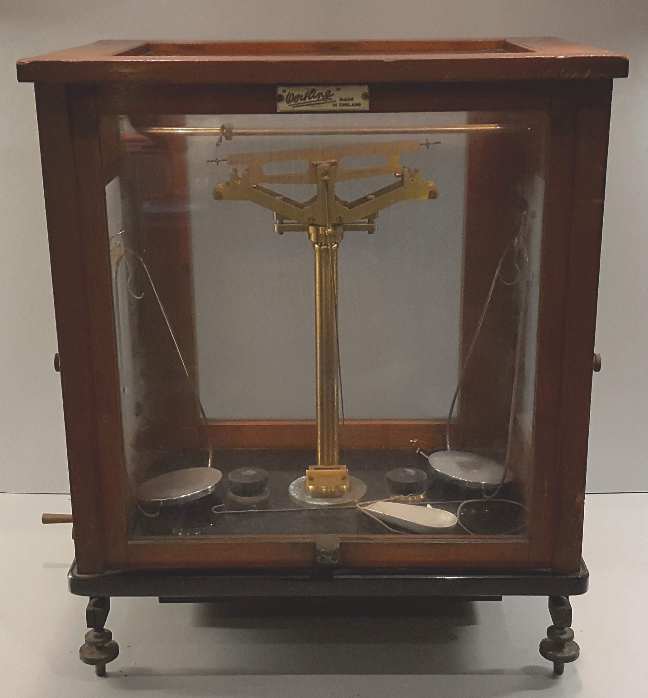 Antique L Oertling Scientific Scales in Glass Oak Framed Case. Part of ...