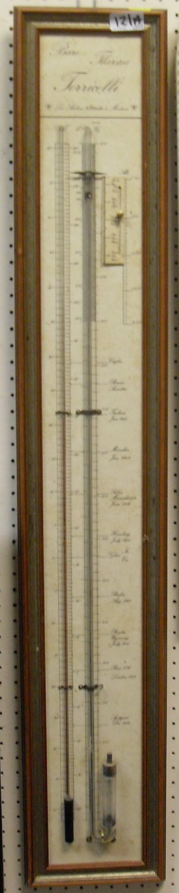 A modern Torricelli barometer, the papered back marked with the dates ...