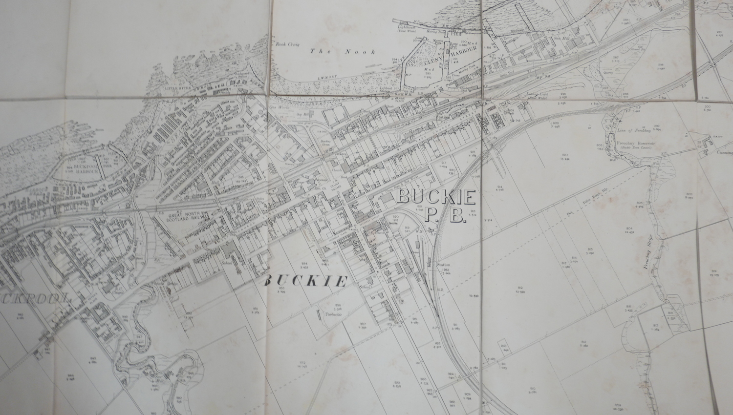Antique Folding 16 part map of Buckie, Moray, Scotland - map closed 15 ...