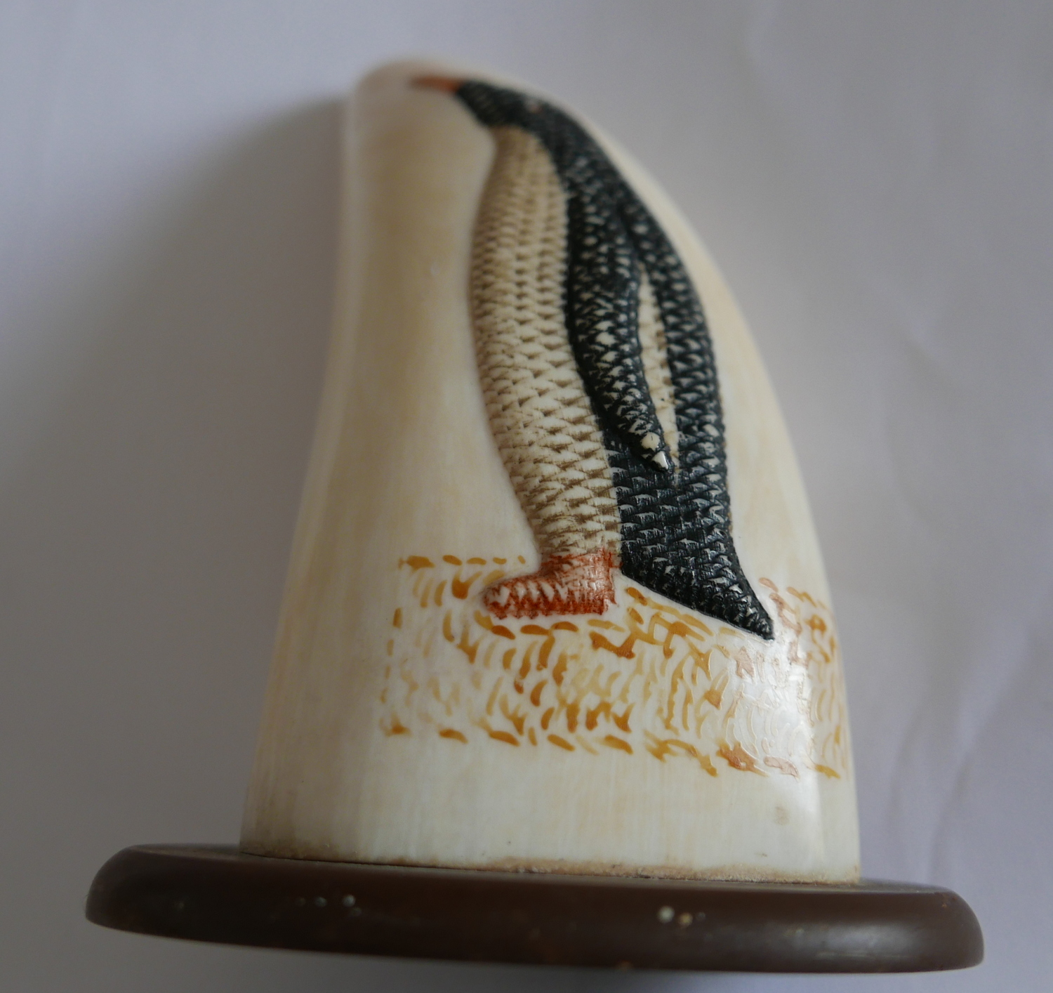 Penguin Carved Whale Tooth - 4 1/2" tall.The tooth stands 5" tall on ...