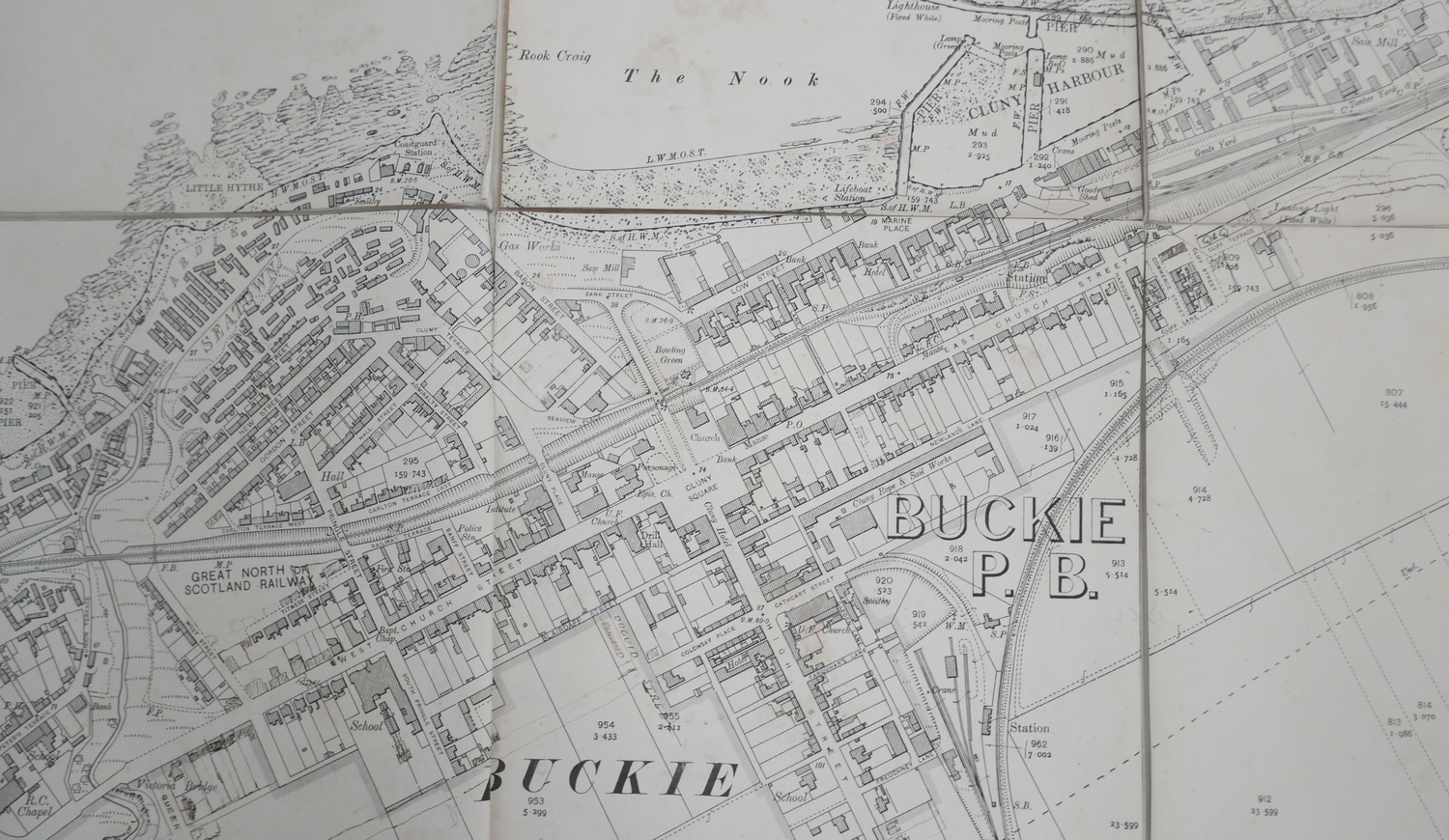 Antique Folding 16 part map of Buckie, Moray, Scotland - map closed 15 ...