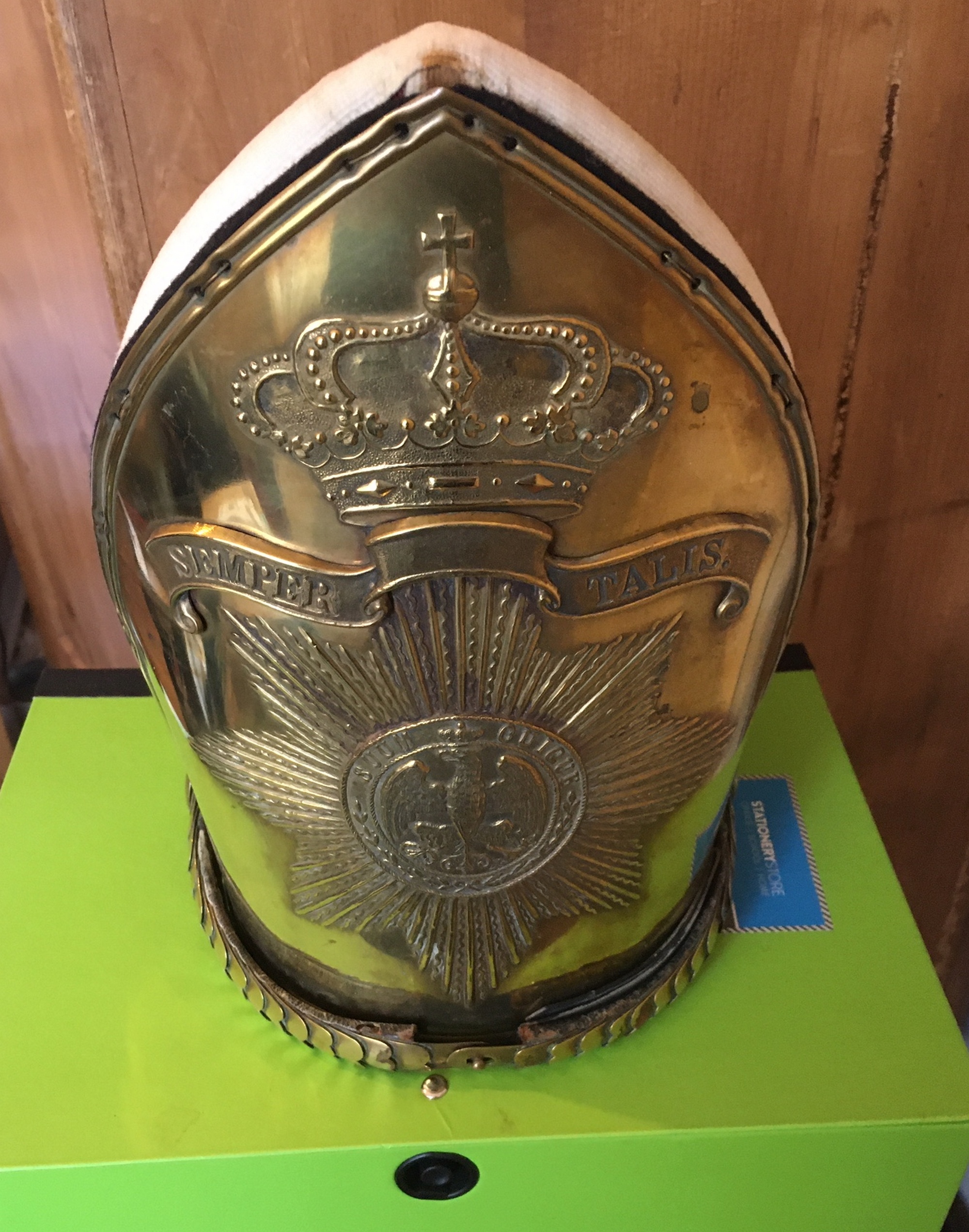 Prussian Grenadier Mitre Hat - 11" tall.The hat some age wear so please ...