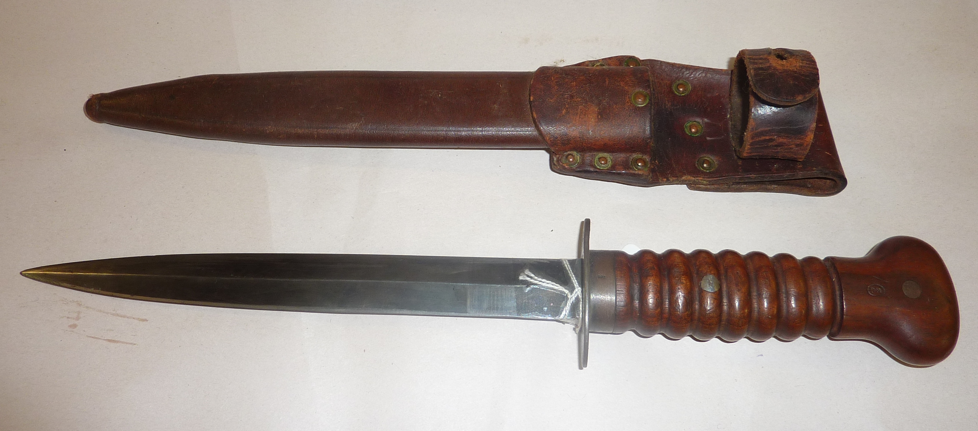 Rare WWI period Dutch fighting knife with 8 inch twin edged blade and ...