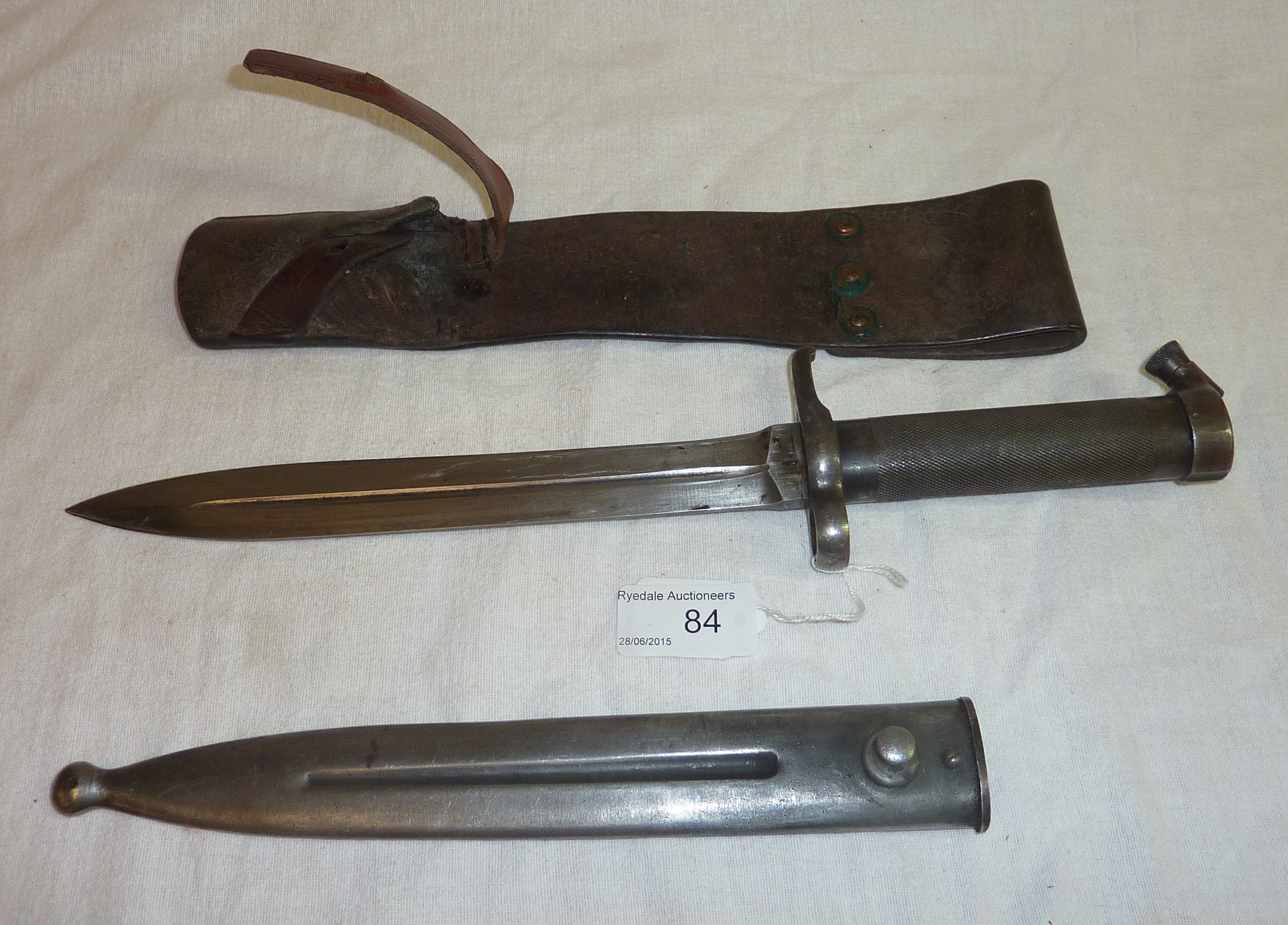 Swedish bayonet the blade stamped 223 complete with steel sheath and ...