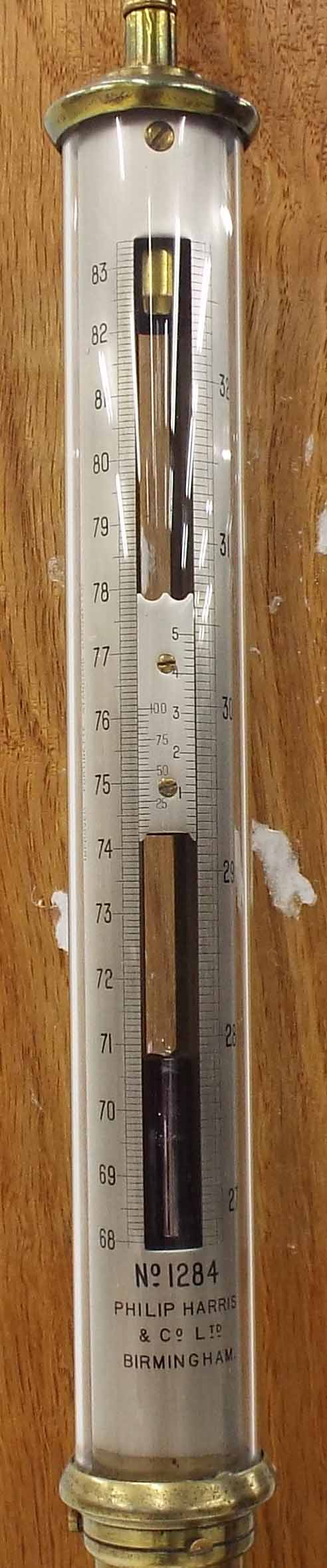 Brass Fortin type cylindrical barometer, signed Philip Harris & Co Ltd ...