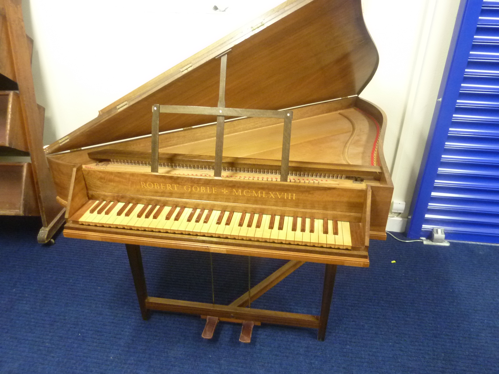 Robert Goble spinet / harpsichord, walnut veneer body with boxwood keys ...