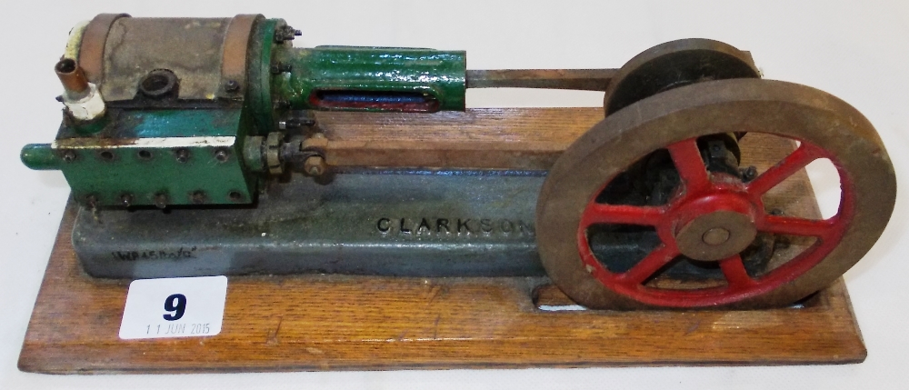 Single piston static steam engine by Clarkson, 10" long.