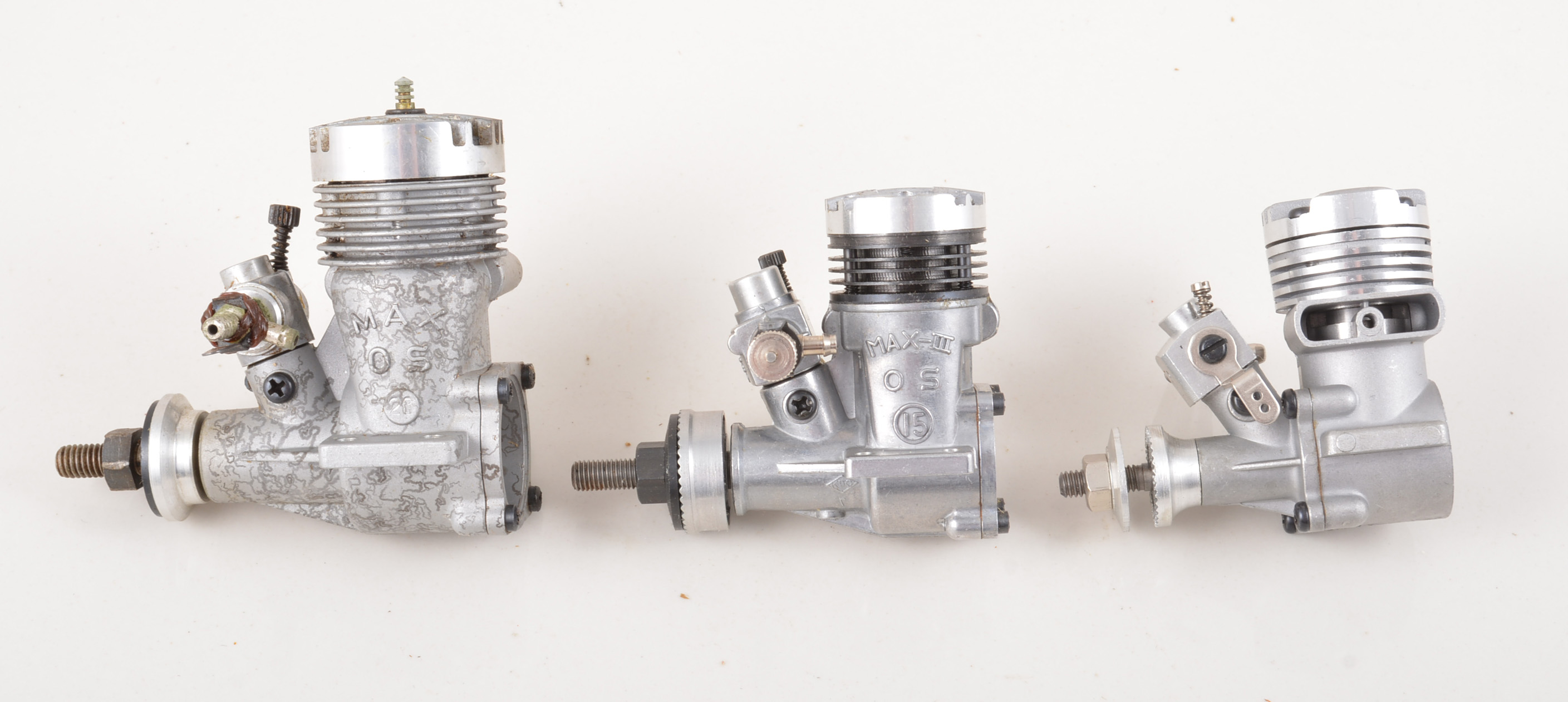 Three R/C glow engines OS MAX 20, OS MAX 15 and ENYA 09 III, all new in ...