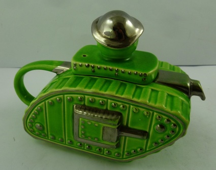 A SADLER POTTERY "CHURCHILL" WORLD WAR I TANK TEAPOT, with "Old Bill ...