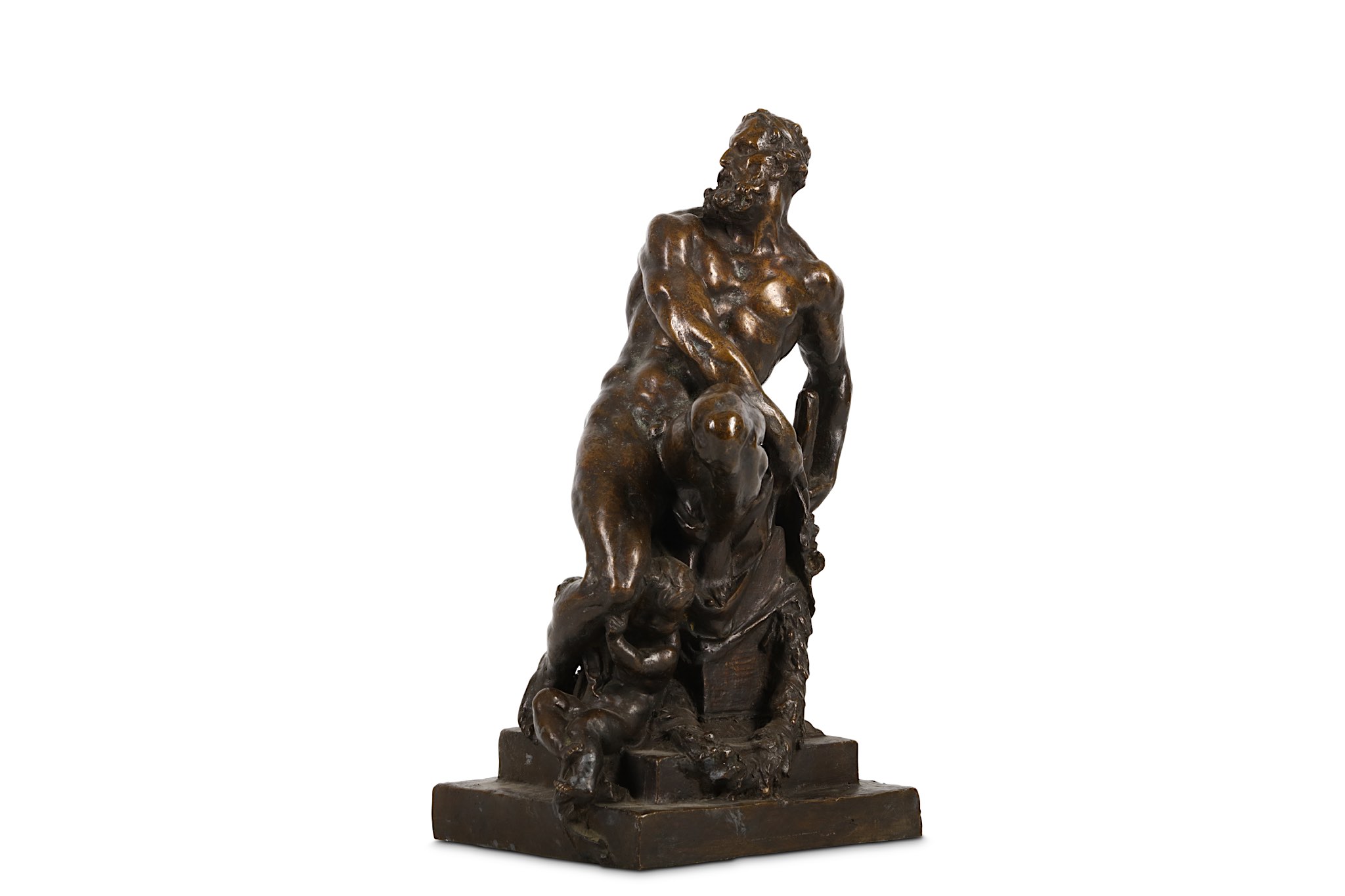 A 16TH CENTURY STYLE BRONZE FIGURE OF HERCULES RESTING IN THE MANNER OF ...