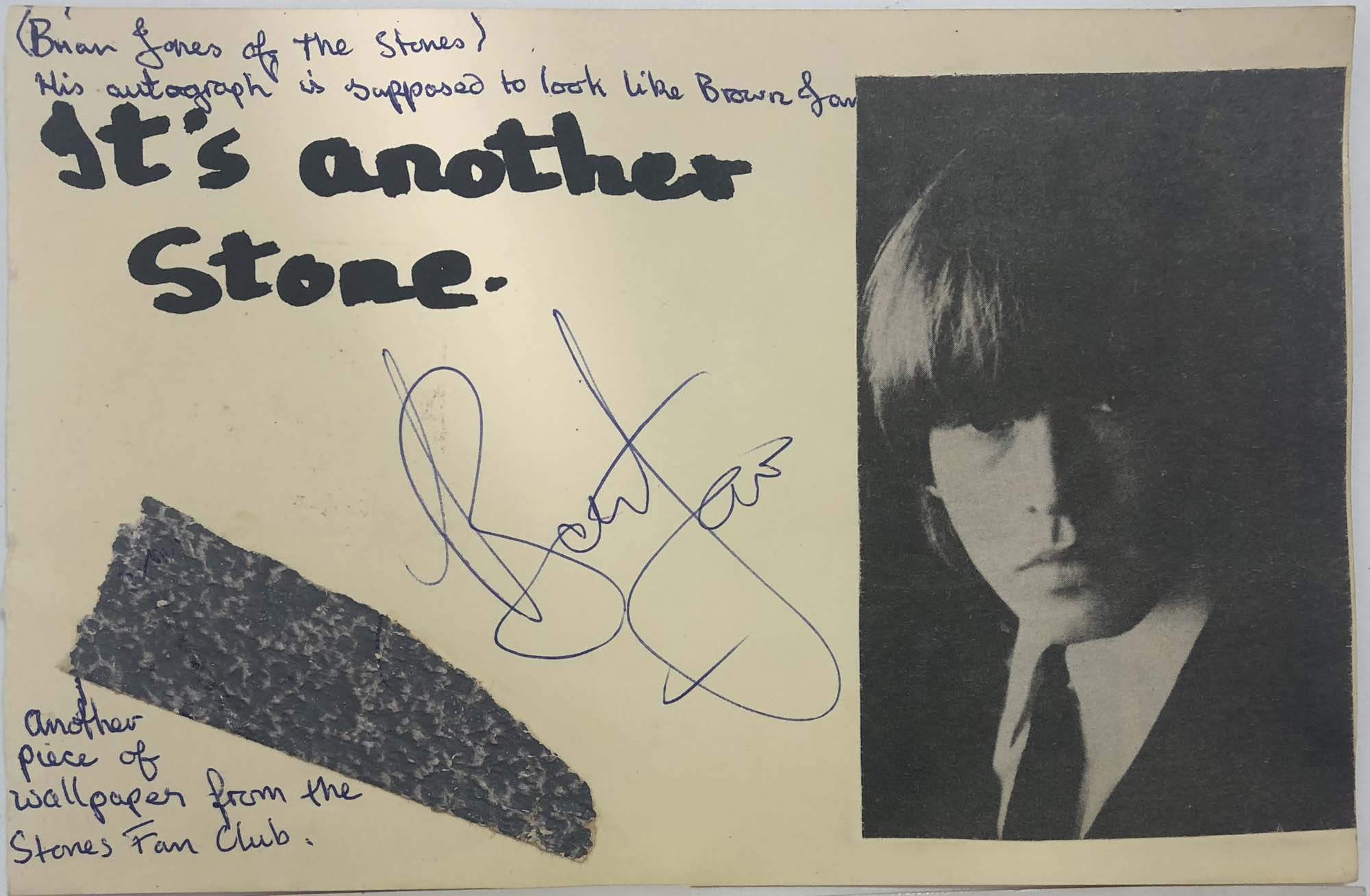 BRIAN JONES AUTOGRAPH AND UNSEEN PHOTOGRAPHS. Collection of Rolling ...