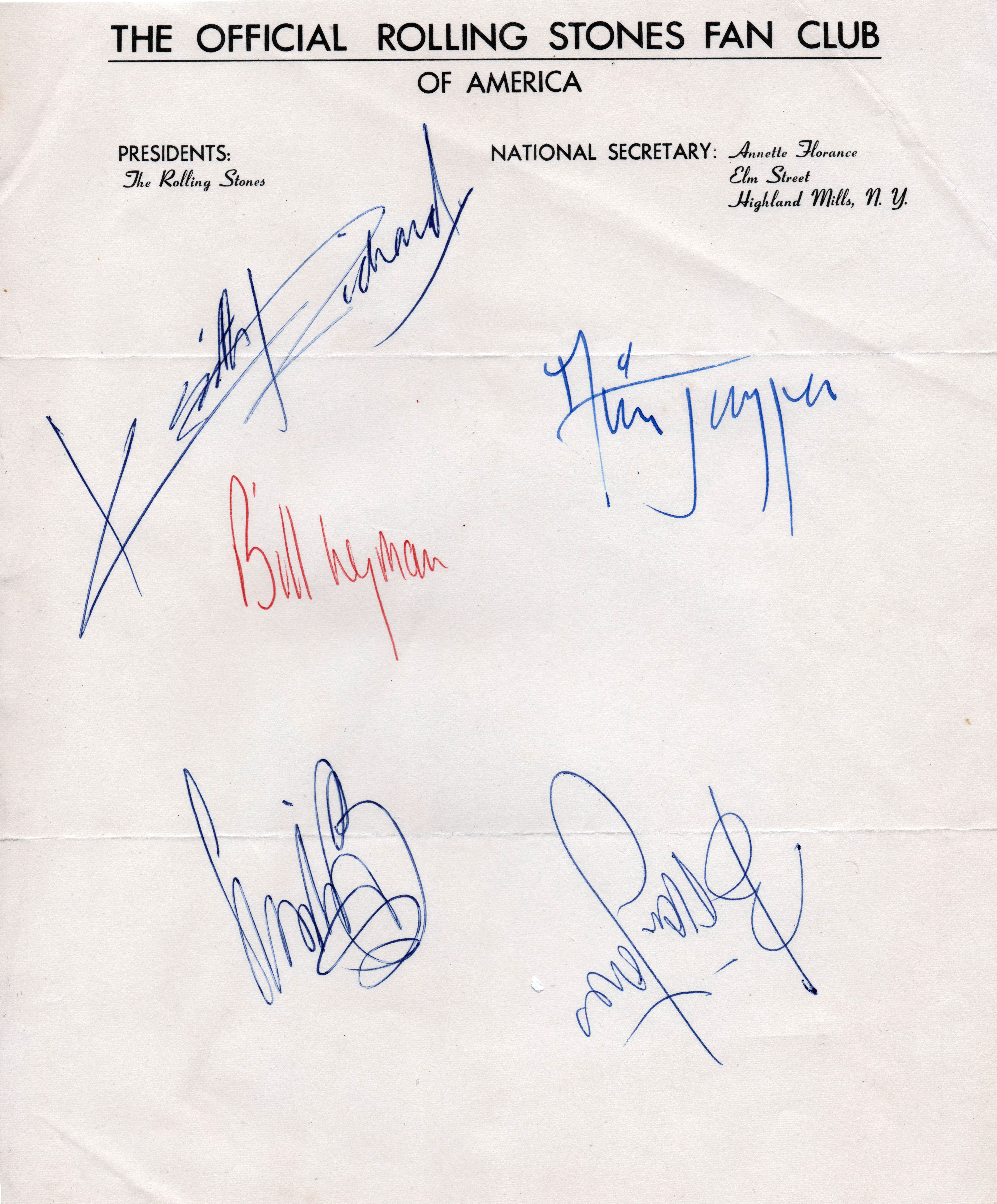 THE ROLLING STONES AUTOGRAPHS: Mick Jagger, Brian Jones, Keith Richards ...
