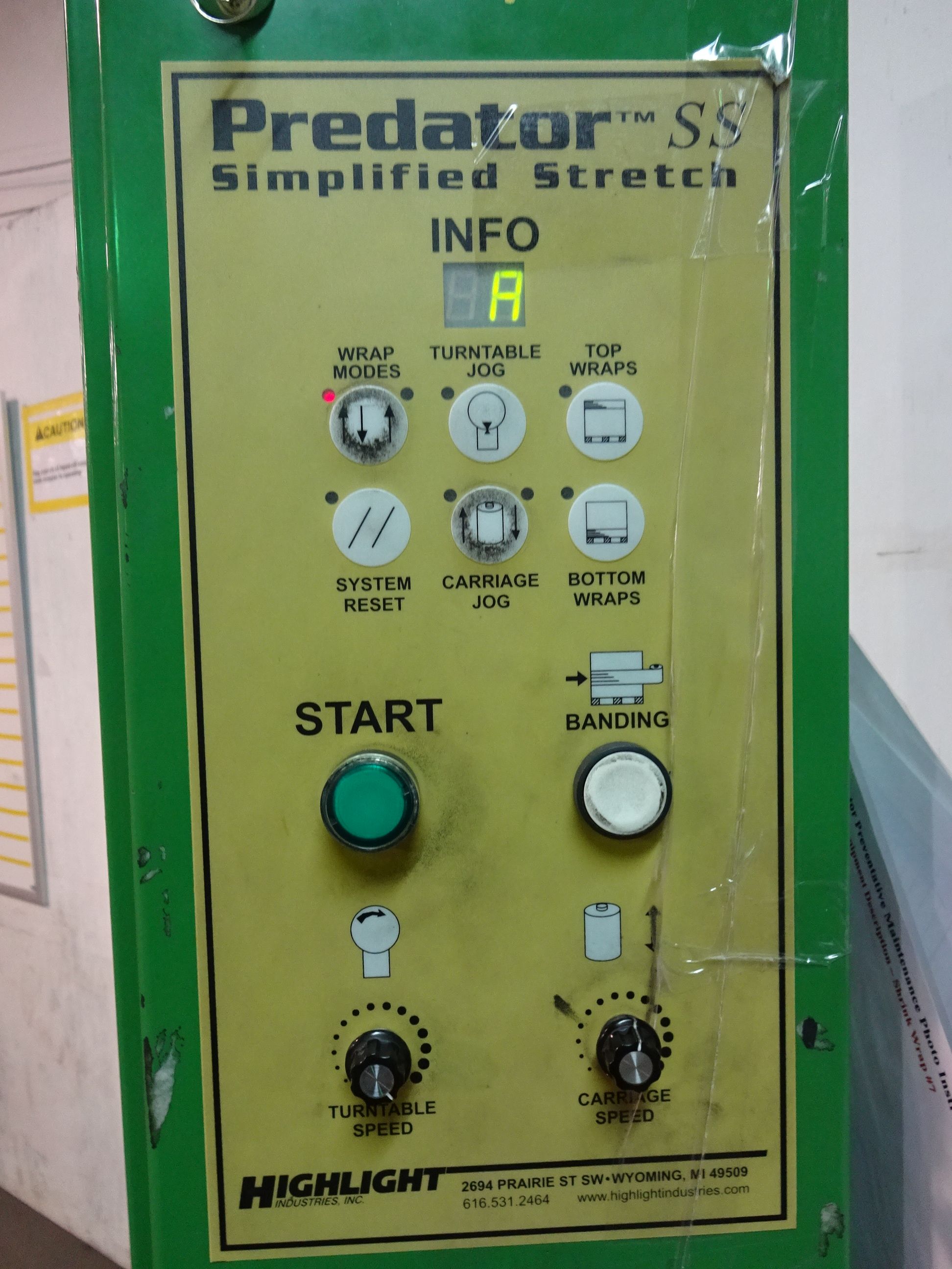 HIGHLIGHT INDUSTRIES PREDATOR SS SEMI-AUTOMATIC STRETCH WRAP MACHINE