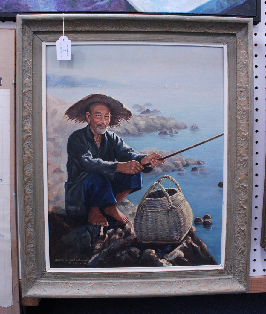 David Cheng - Portrait of a Fisherman, oil on canvas, signed and ...