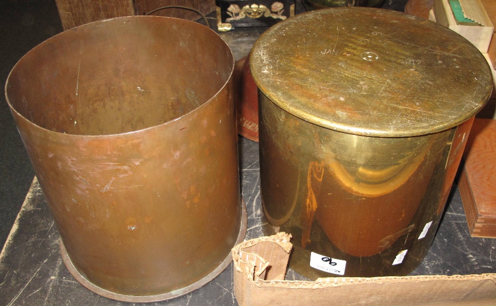 Pair of German large caliber WW1 period brass shell cases. Dated 1917/ ...