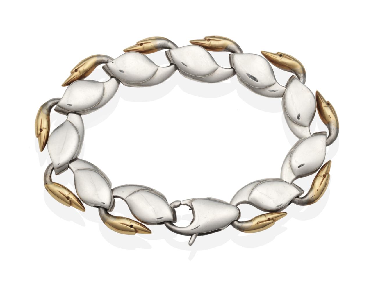 A Silver 'Swan' Bracelet, by Brett Payne, designed as interlocking swan ...