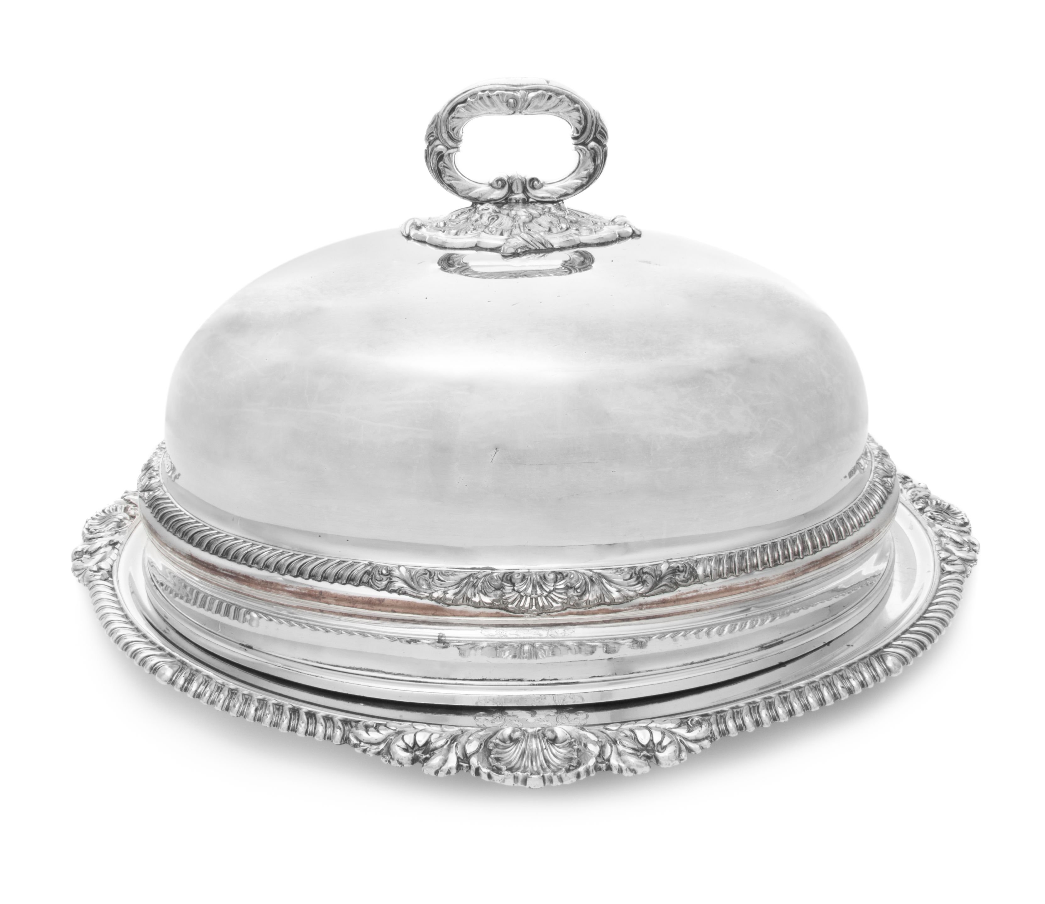 A Victorian Silver-Plate Cloche and Tray, Circa 1860, the cloche having ...