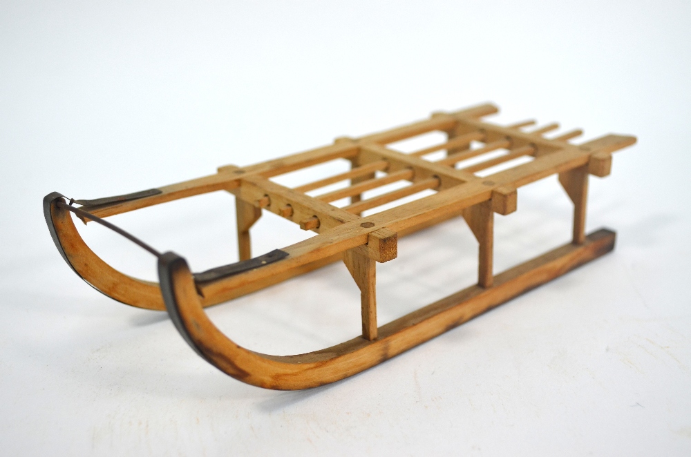 A finely-made carved wood model vintage bobsleigh with working steerage ...