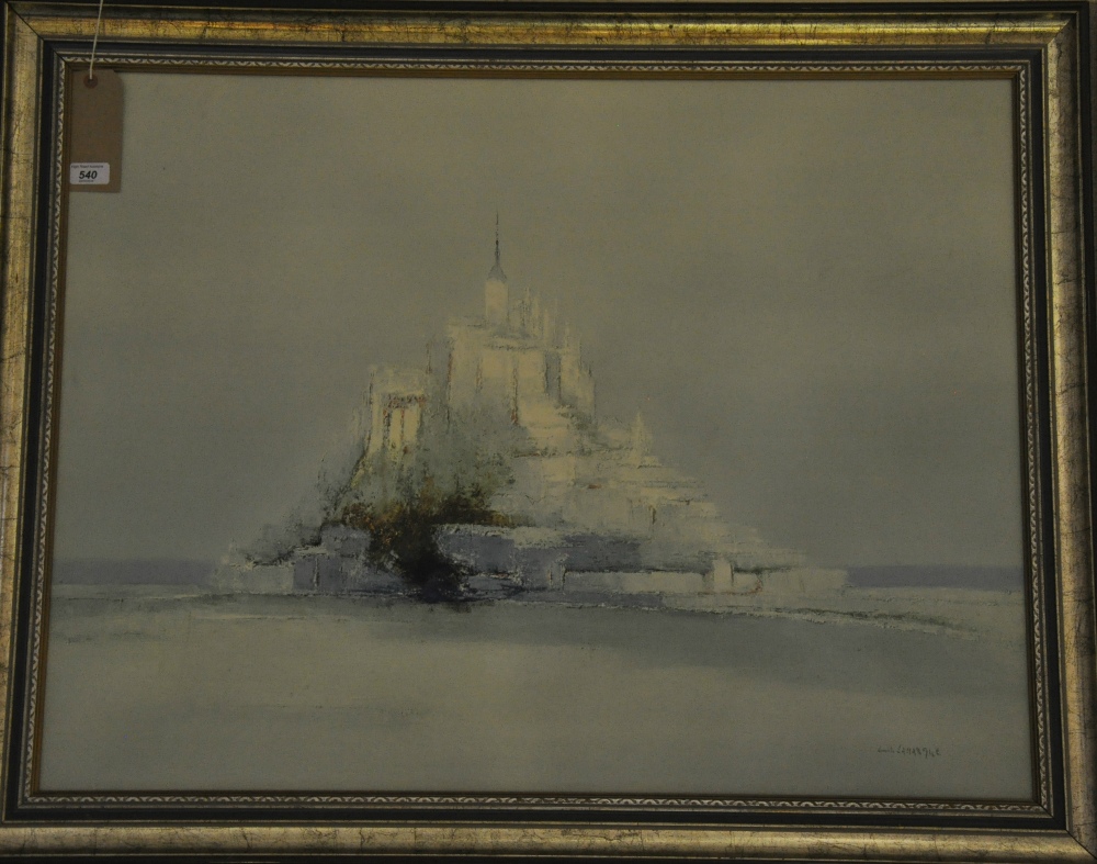 After Louis Lamarque, a framed print of a coastal citadel, 69 x 91cm
