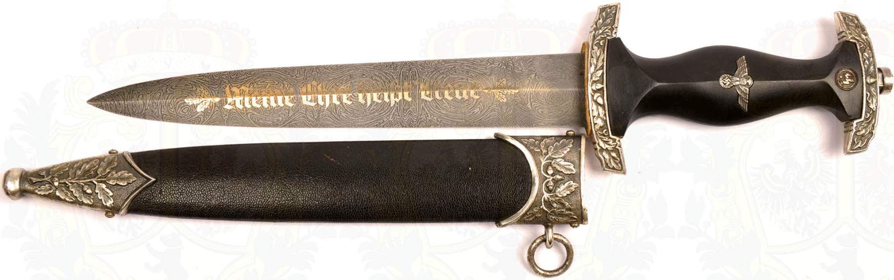 SS-EHRENDOLCH, Klinge aus Ätzdamast, m. Goldtauschierter Namenszug "H ...