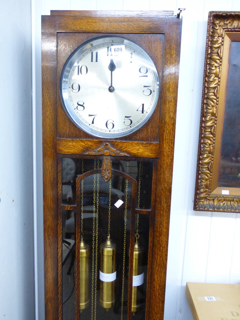 OAK, ART DECO GRANDFATHER CLOCK, MADE BY HALLER AG