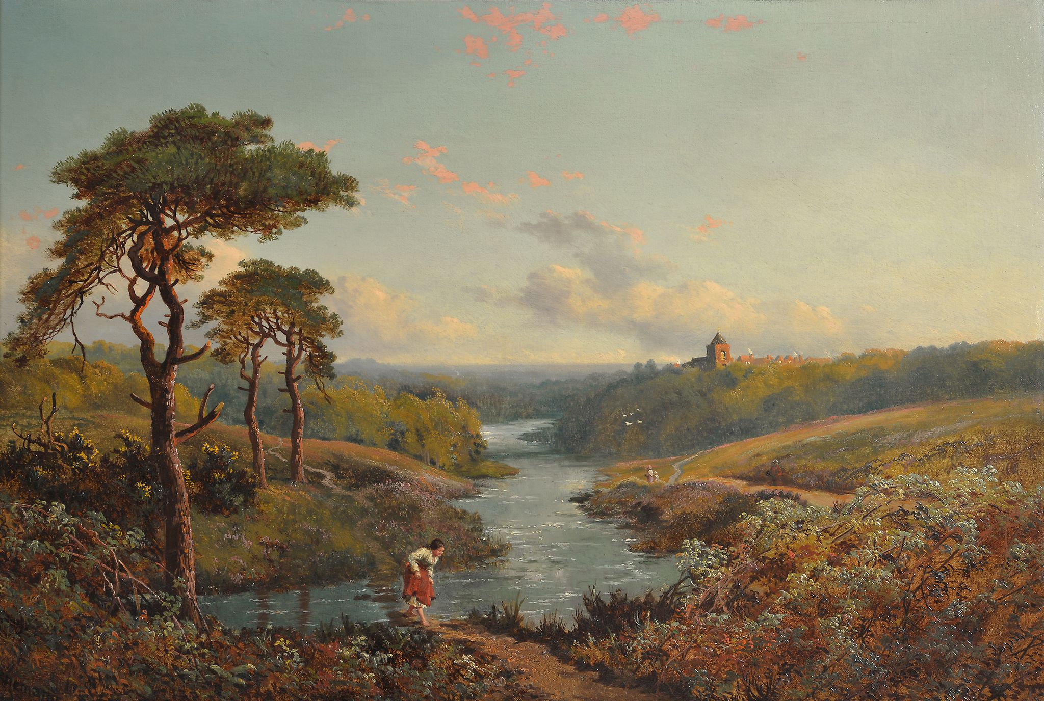 Edmund John Niemann (British, 1813-1876) Girl crossing a river Oil on ...