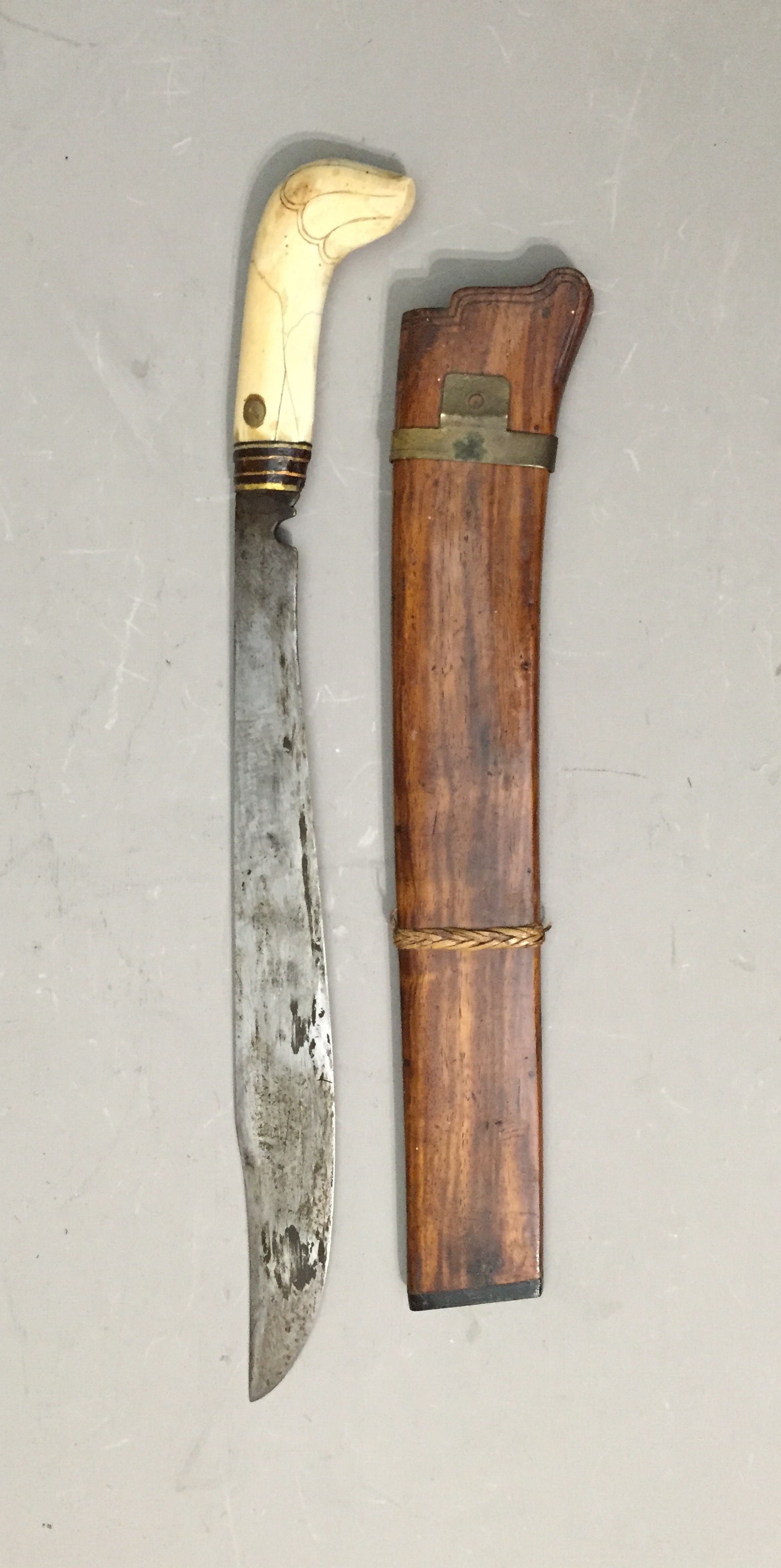 AN 18TH/19TH CENTURY (POSSIBLY INDIAN) IVORY HILT MACHETE In a hardwood ...