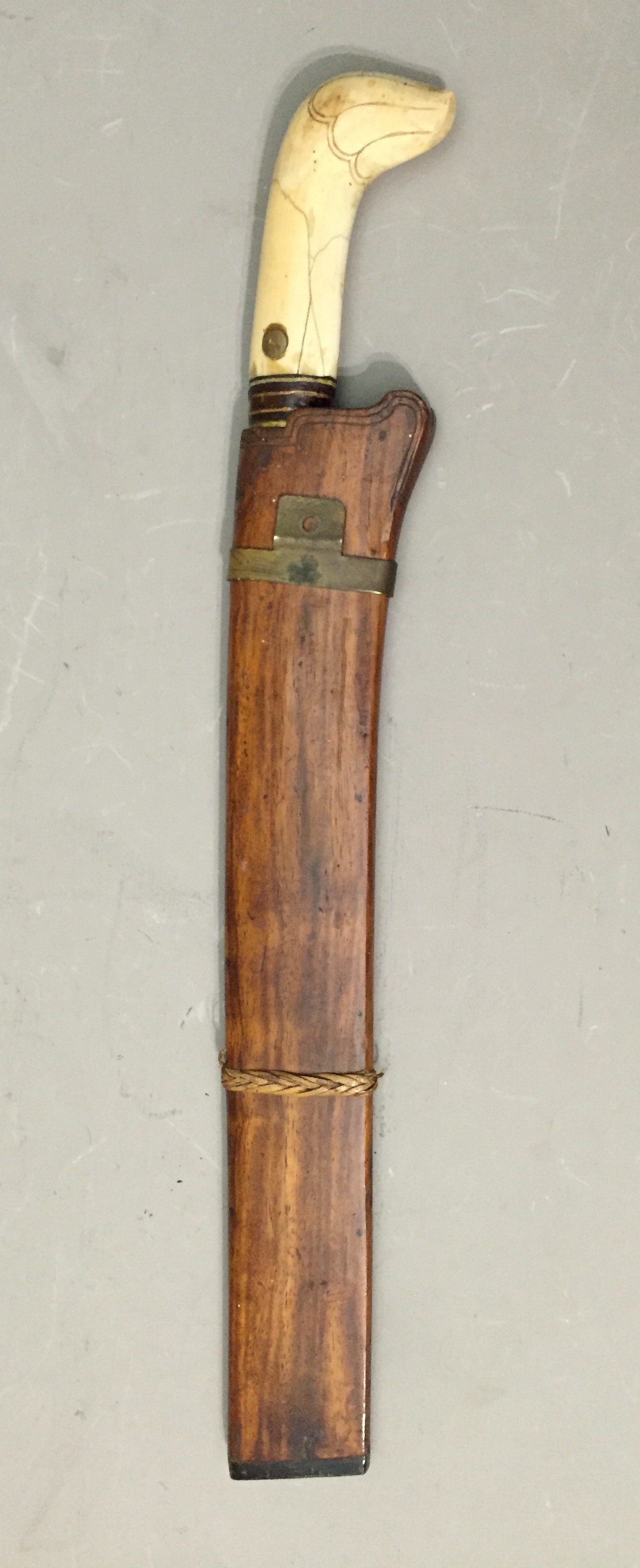 AN 18TH/19TH CENTURY (POSSIBLY INDIAN) IVORY HILT MACHETE In a hardwood ...