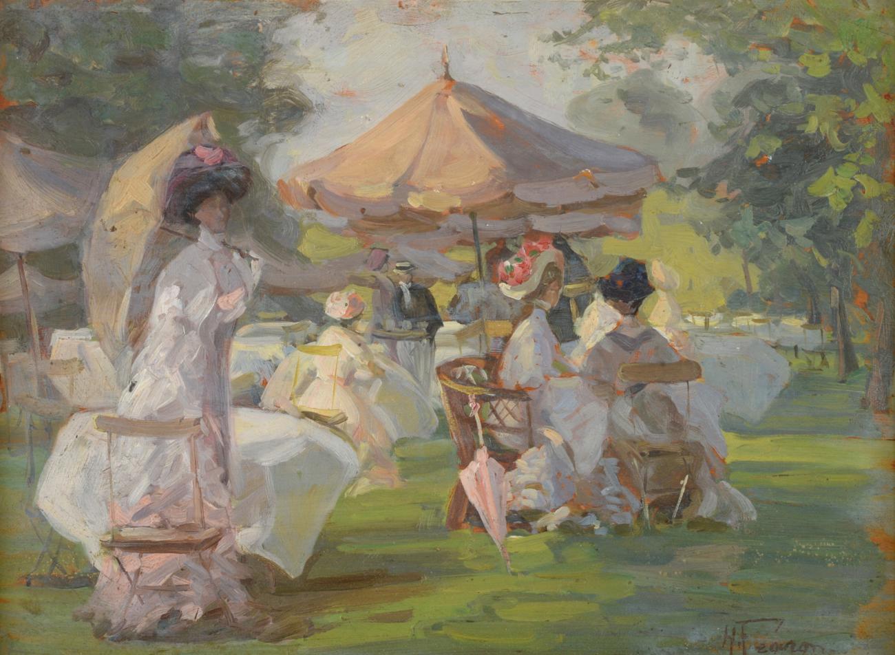 Hilda Fearon RI (1878-1917) ''Hyde Park'' Elegant figures at leisure ...