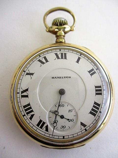 A Hamilton gents gold plated, cased open faced pocket watch having ...