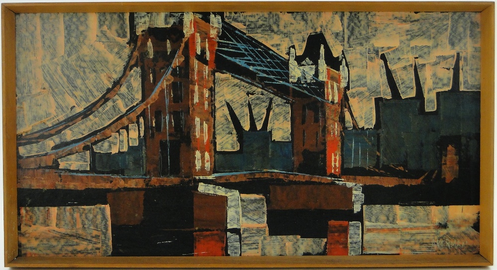 Richard Akerman, oil on board, Tower Bridge, signed with artist ...