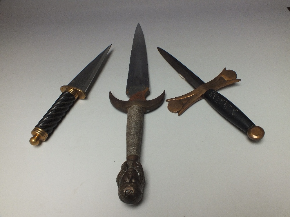THREE PAGAN STYLE CEREMONIAL DAGGERS, no sheaths, to include an Athame ...