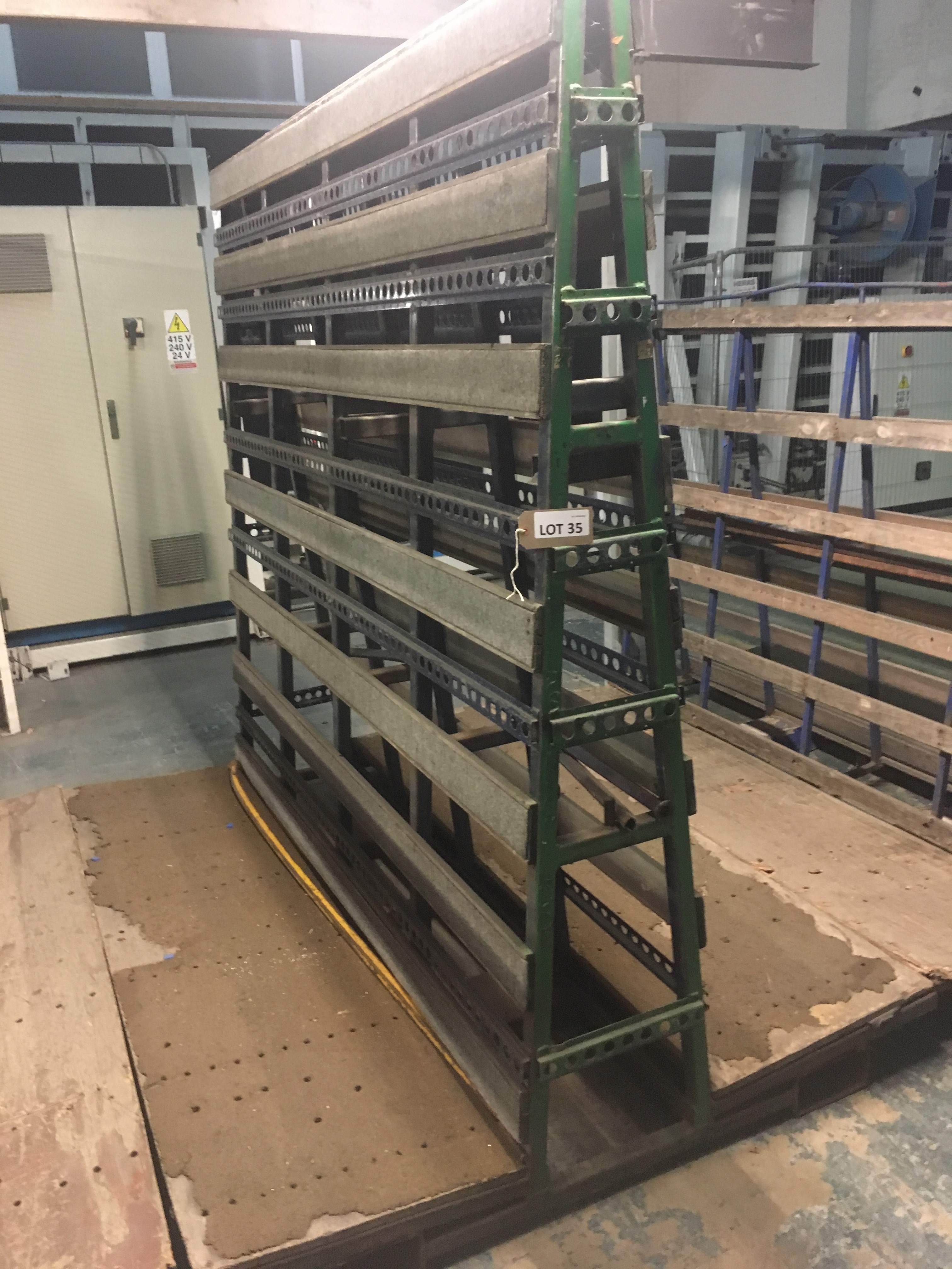 Steel fabricated A-frame glass rack, 2.2 m