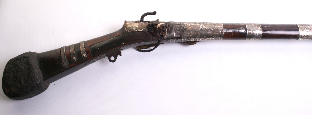 Arab Matchlock Gun, 19th century, 59.5" overall, octagonal barrel 45 ...