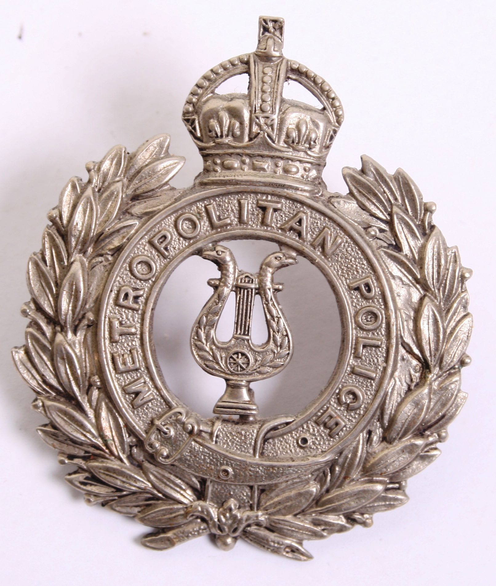 Metropolitan Police Bandsman's Cap Badge, Kings crown, white metal ...