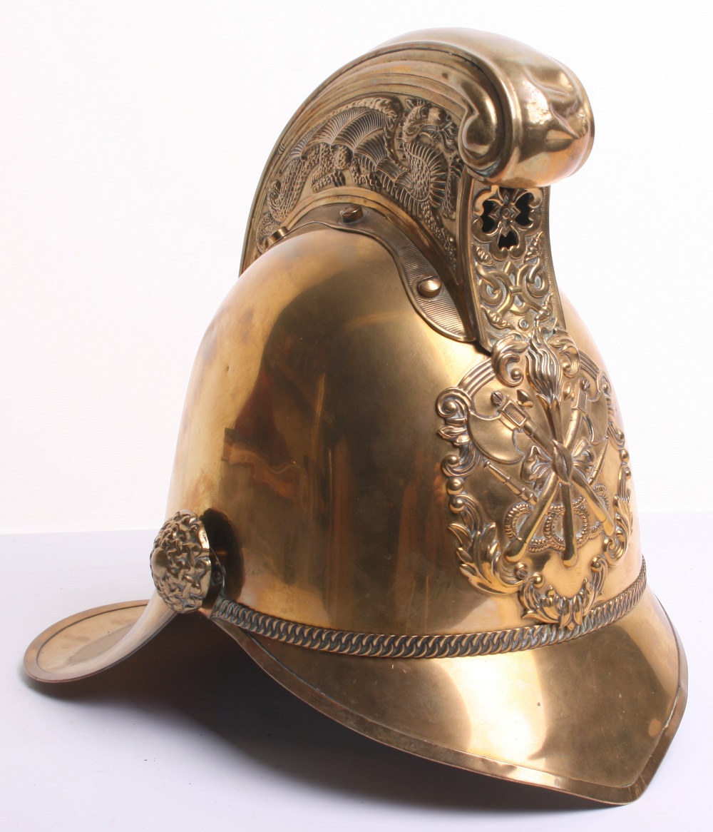 Brass Merryweather Fire Helmet with standard crossed axes and torch ...