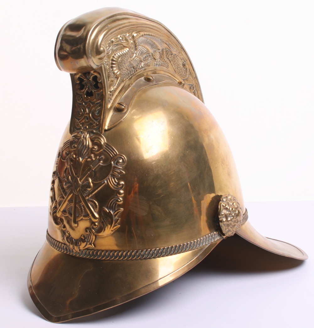 Brass Merryweather Fire Helmet with standard crossed axes and torch ...
