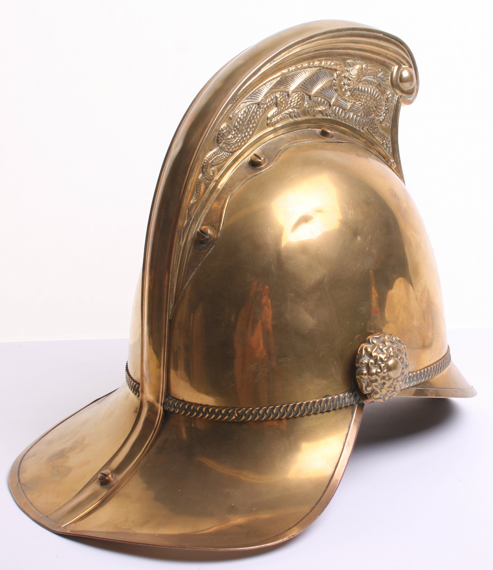 Brass Merryweather Fire Helmet with standard crossed axes and torch ...