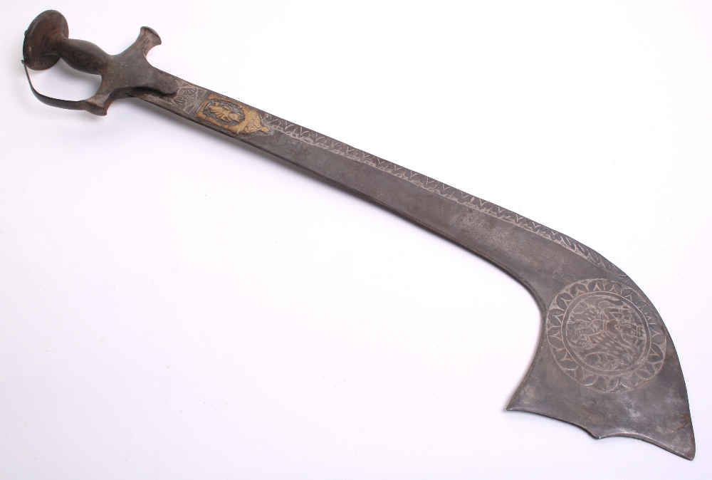 19th Century Indian Sword Kora, ‘Elephant ear' blade 22" chiselled with ...